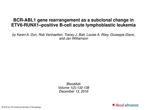 BCR ABL1 Gene Rearrangement As A Subclonal Change In ETV6 RUNX1