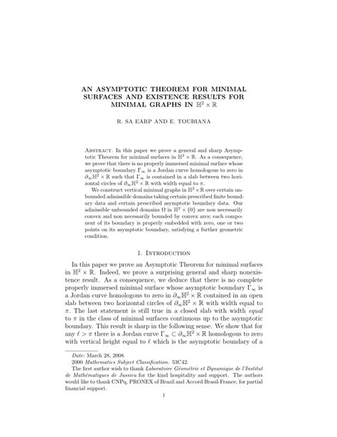 Pdf An Asymptotic Theorem For Minimal Surfaces And Existence Results