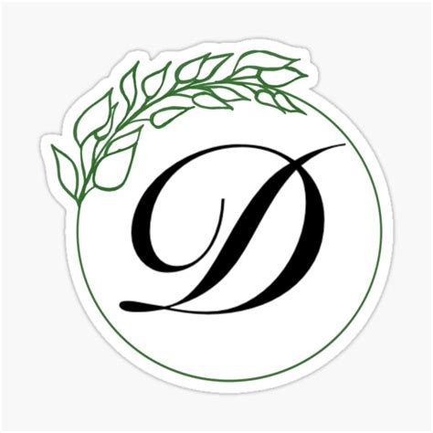 D Monogram Initial With Emerald Green Leaf Wreath Sticker For Sale By