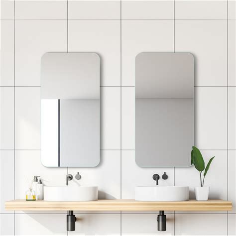 Frameless Rectangular Mirror With Smooth Curved Edges For Bathroom Wal Flair Glass