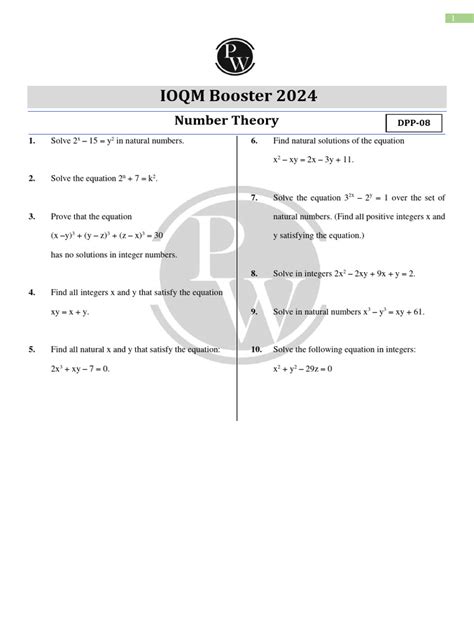 Number Theory Dpp 08 Of Lec 09 Ioqm Booster Batch 2024 Pdf