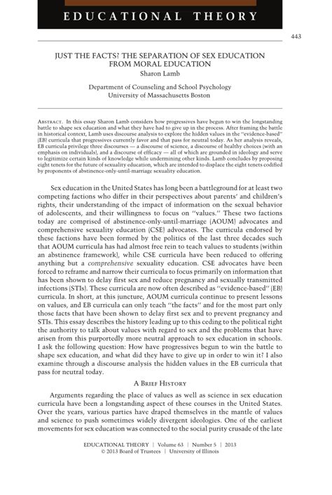Pdf Just The Facts The Separation Of Sex Education From Moral Education