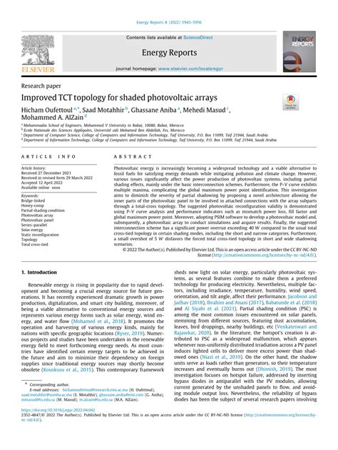 Pdf Improved Tct Topology For Shaded Photovoltaic Arrays