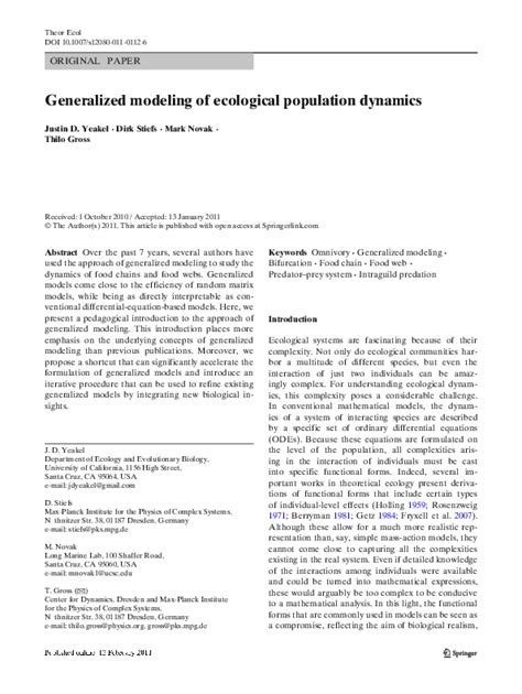 Pdf Generalized Modeling Of Ecological Population Dynamics