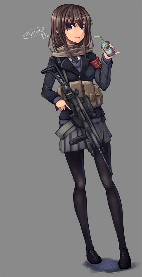 Anime Girl Gun Phone Wallpaper Anime Anime Girl Weapon Girls