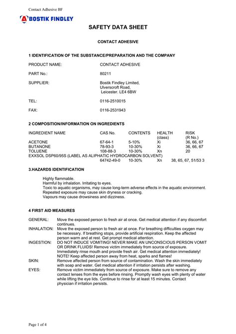 Coshh Data Sheet For Bst80211 Tooled