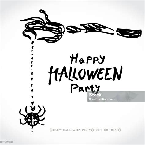 손으로 그린 벡터 배너 해피 할로윈 거미와 거미줄을 들고 스켈레톤 손으로 현대 브러시 서예 붓에 대한 스톡 벡터 아트 및 기타
