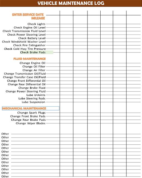 Vehicle Maintenance Log Templates Free Report Templates