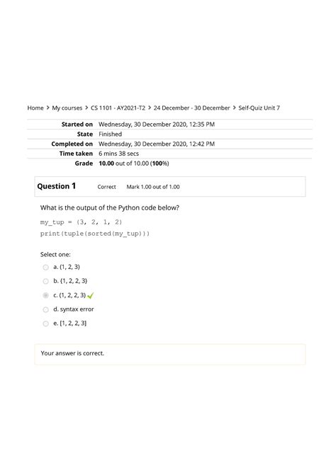 Self Quiz Unit 7 Attempt Review Started On Wednesday 30 December 2020 12 35 Pm State