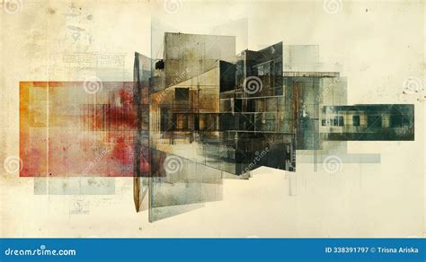 Abstract Composition Of Layered Geometric Shapes With A Textured Muted Color Palette Stock