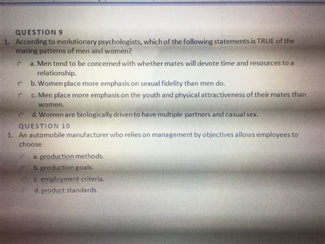 Solved Question 9 1 According To Evolutionary Psychologsts