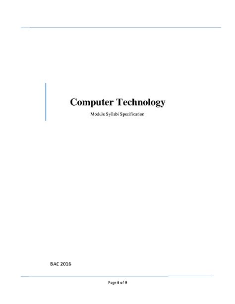 Module Descriptor Ct Computer Technology Module Syllabi Specification Bac 2016 I General