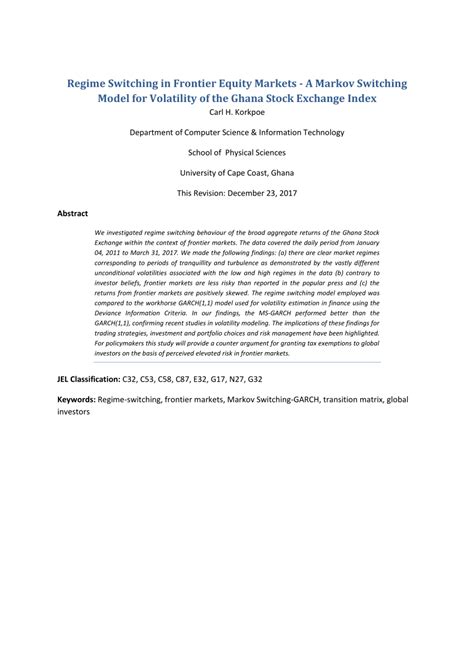 Pdf Regime Switching In Frontier Equity Markets A Markov Switching