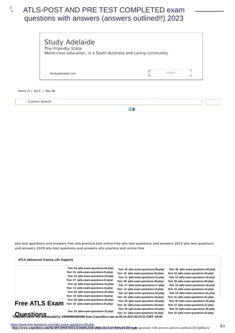 Atls Post And Pre Test Completed Exam0questions With Answers Answers