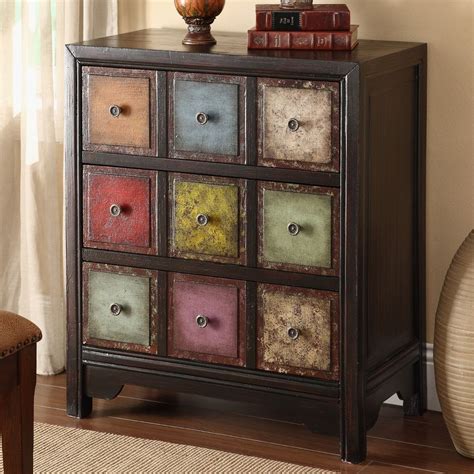 Antique 3 Drawer Chest Dresser Storage Decorative Wood Metal Color
