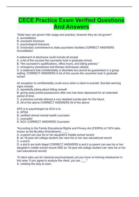 CECE Practice Exam Verified Questions And Answers CECE Stuvia US