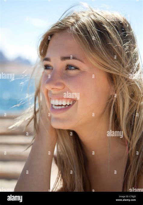 Usa Utah Lake Powell Young Beautiful Woman Smiling And Looking Away