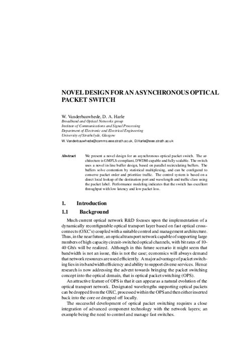 Pdf Novel Design For An Asynchronous Optical Packet Switch