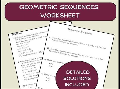 Geometric Sequences Worksheet With Solutions Teaching Resources