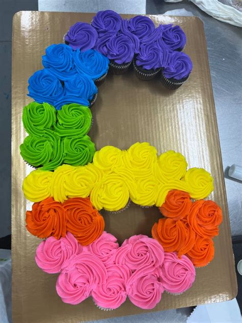 🌈 Rainbow Color Cupcake Cake Number 6 Pull Apart Cupcakes Number 6