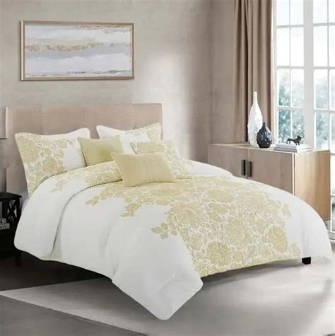 7 Piece White Floral Jacquard Comforter Set Queen By At Home