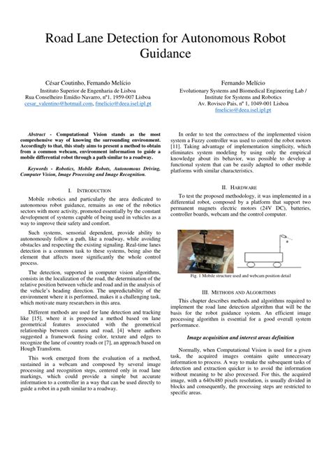 Pdf Road Lane Detection For Autonomous Robot Guidance