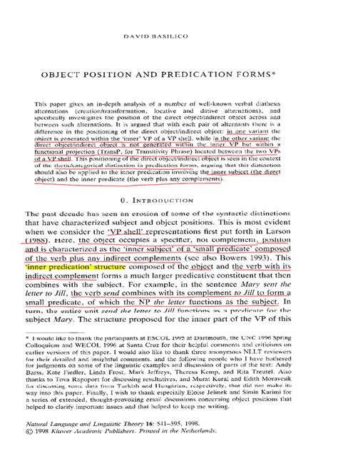 Basilico D Object Position And Predication Forms Natural Language