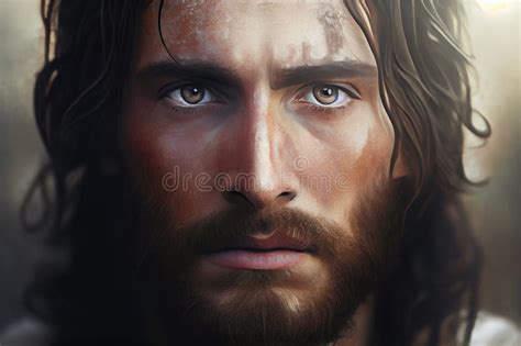 Close Up Of Jesusand X27 Face With Peaceful And Serene Expression Stock
