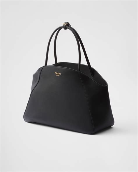 Bolso Tote Grande De Piel Negro Prada