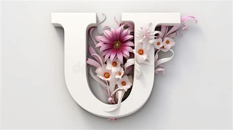 Serif Typeface Typographical Logo With Floral Design Featuring Letter U
