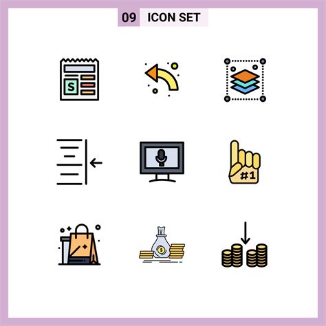 Set Of 9 Vector Filledline Flat Colors On Grid For Screen Text Up Right Misc Editable Vector