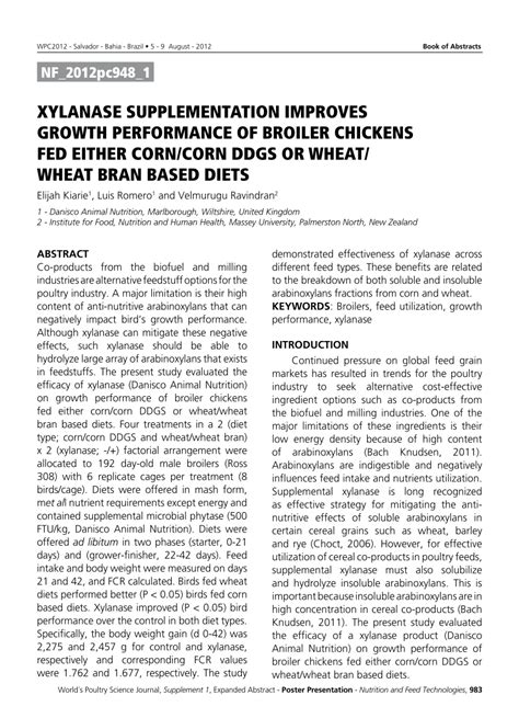 Pdf Xylanase Supplementation Improves Growth Performance Of Broiler Chickens Fed Either Corn