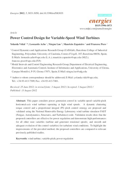 Pdf Power Control Design For Variable Speedwind Turbines