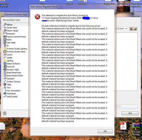 Inventor 2019 Style Library Manager Will Not Finish Migration