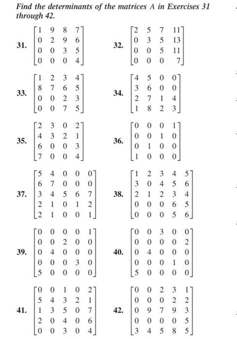 Solved Find The Determinants Of The Matrices A In Exercises Chegg