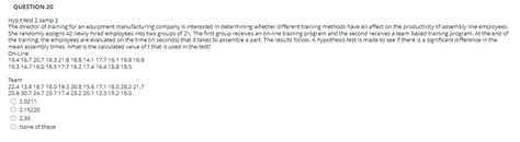 Solved Hyp T Test 2 Samp 2 Mean Assembly Times What Is The