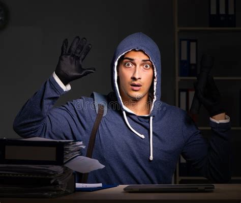 Thief Trying To Steal Personal Data In Identity Theft Concept Stock