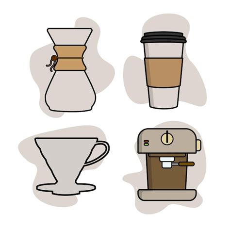 Conjunto De Iconos De Cafetera De Café Vector Vector Premium