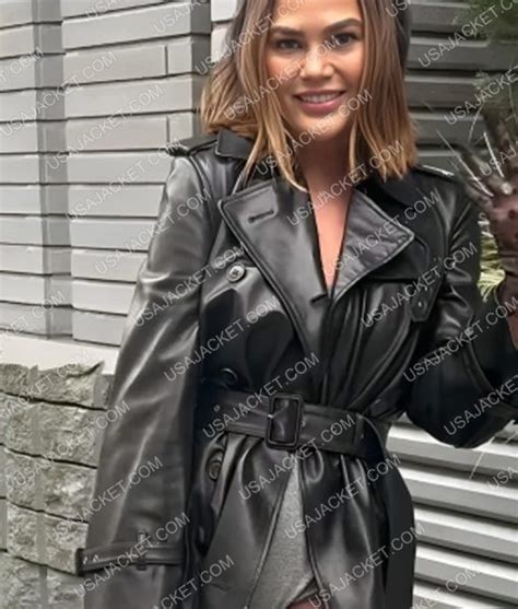 Chrissy Teigen Nyc Black Leather Coat Usa Jacket
