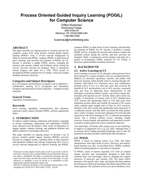 Pdf Process Oriented Guided Inquiry Learning Pogil For Computer Science