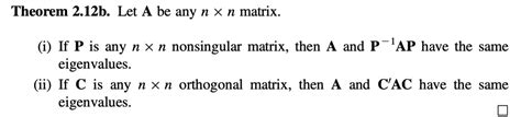 theorem 2 12b let a be any n × n matrix i if p is any n × n