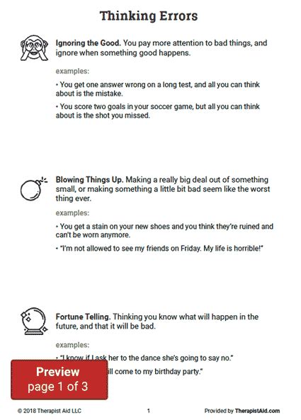 Thinking Errors Worksheet Therapist Aid TherapistAidWorksheets Net
