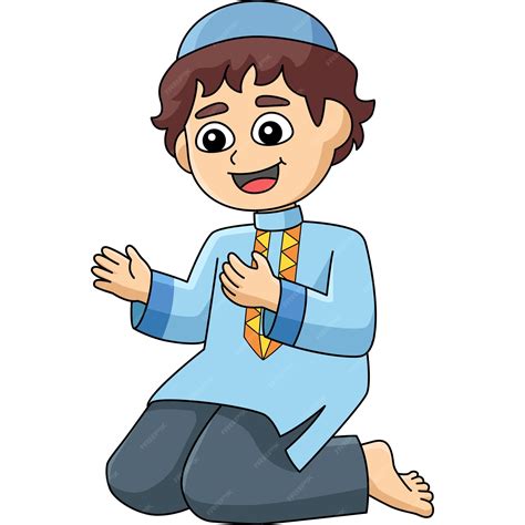 어린이를 위한 라마단 무슬림 소년 기도 색칠 페이지 프리미엄 벡터