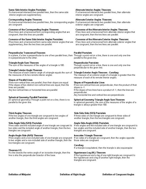 Theorems And Postulates In Geometry Geo Studocu