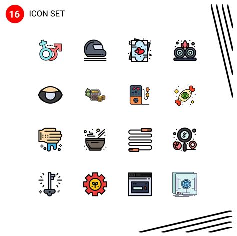 Editable Vector Line Pack Of 16 Simple Flat Color Filled Lines Of Face Plant Sport Nature