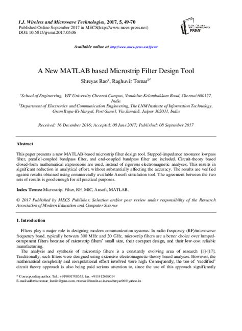 Pdf A New Matlab Based Microstrip Filter Design Tool