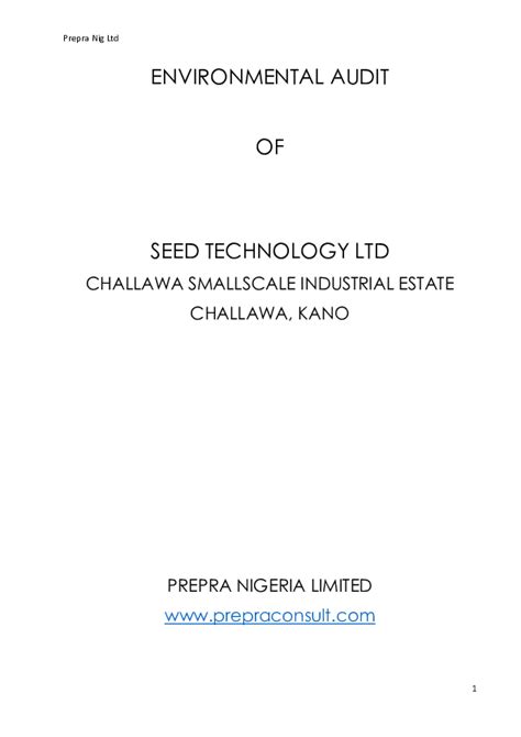 Pdf Environmental Audit Of Seed Technology Ltd
