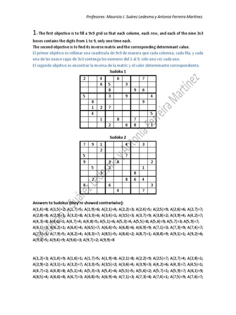 Solving Systems Of Linear Equations And Sudoku Puzzles A Collection Of