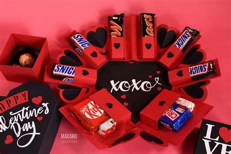 Valentines Day Explosion Box SVG Heart Shaped Exploding Box With Chocolates Valentines Day