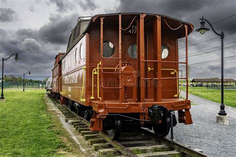 Two Classic Railroad Red Caboose Stock Image Image Of Retro Caboose
